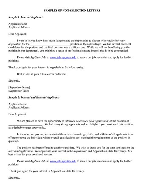 Samples Of Non Selection Letters Sample 1 Appalachian Hrs Appstate