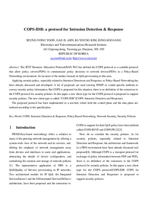 Pdf Cops Idr A Protocol For Intrusion Detection And Response