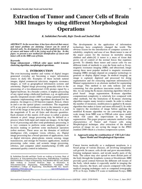 Pdf 16 Extraction Of Tumor And Cancer Cells Of Brain Mri Images By