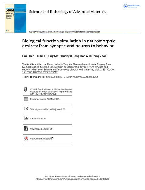 Pdf Biological Function Simulation In Neuromorphic Devices From Synapse And Neuron To Behavior