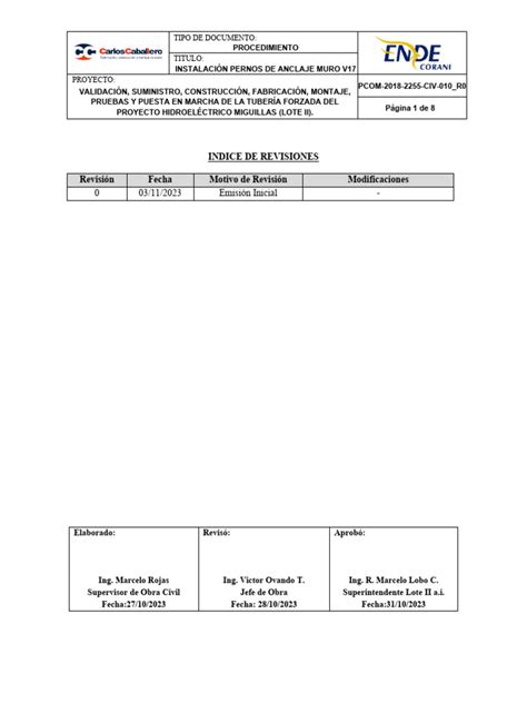 Pcom 2018 2255 Civ 010 R0 Procedimiento De Instalación De Pernos De Anclaje Del V17 Pdf