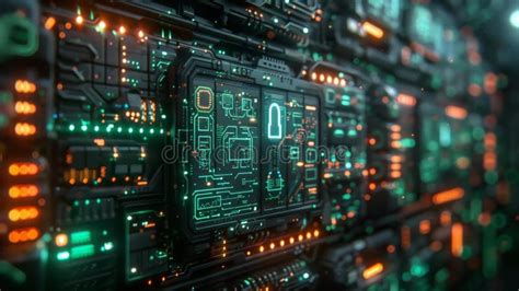 futuristic circuit board with glowing lights generative ai stock