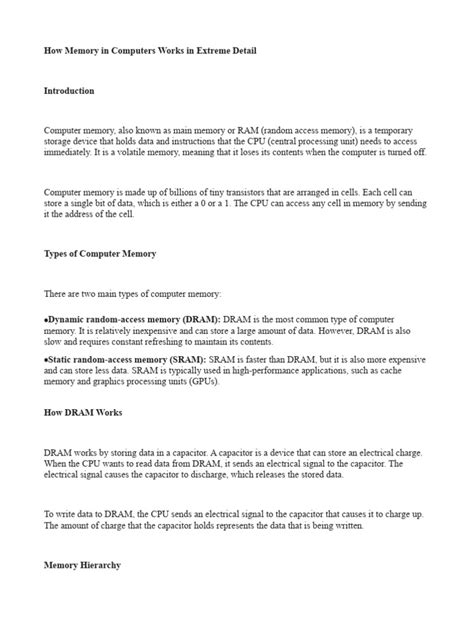 How Memory Works Pdf Random Access Memory Computer Data Storage