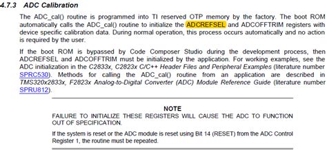 tms320f28335 adc factory calibration c2000 microcontrollers forum