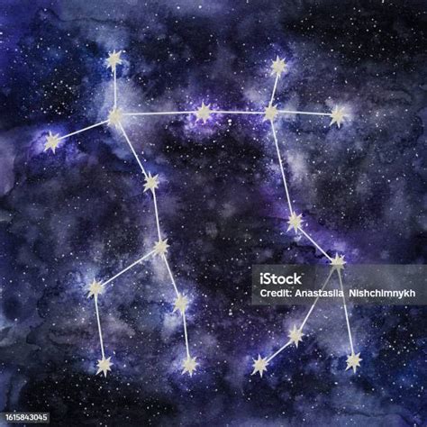 쌍둥이자리 표지판 조디악 별자리 점성술 천문학 수비학 생년월일 손으로 어두운 하늘 배경에 분리된 수채화 그림을 그립니다 게자리에 대한 스톡 벡터 아트 및 기타 이미지