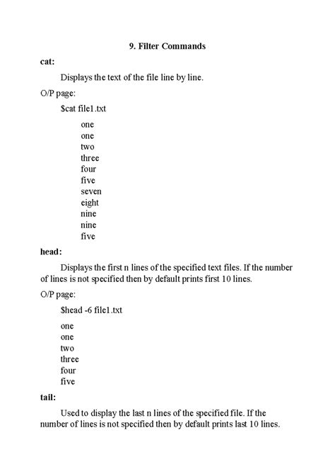 Linux Lab Record 9 Filter Commands Cat Displays The Text Of The File Line By Line Op Page