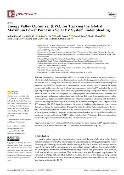 Pdf Energy Valley Optimizer Evo For Tracking The Global Maximum Power Point In A Solar Pv