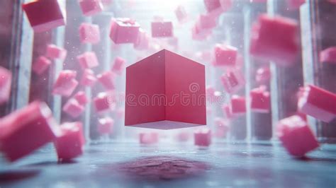 A Floating Red Cube Surrounded By Smaller Cubes In A Futuristic