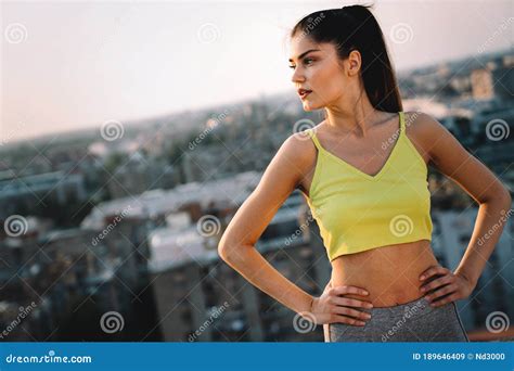 Portrait Of Fitness Beauty Woman Exercising Outdoor Stock Image Image