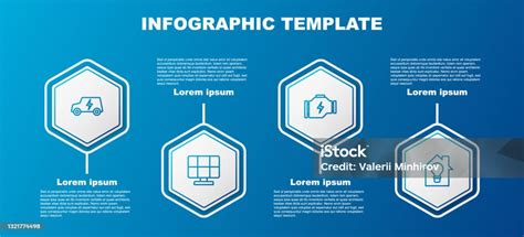 설정 라인 전기 자동차 태양 에너지 패널 체크 엔진과 스마트 하우스와 전구 비즈니스 인포그래픽 템플릿입니다 벡터 경계 표지에 대한 스톡 벡터 아트 및 기타 이미지 Istock