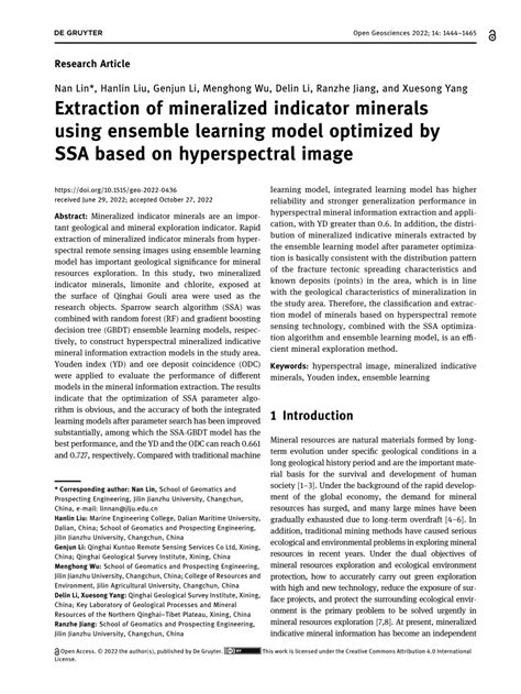 Pdf Extraction Of Mineralized Indicator Minerals Using Ensemble Learning Model Optimized By