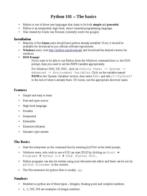 Python 101 The Basics Installation Pdf Python Programming