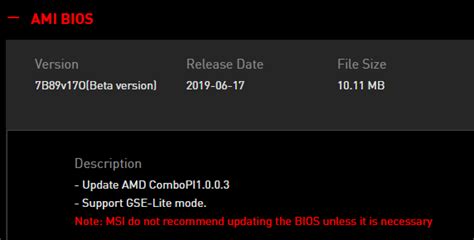 MSI Started Releasing Beta BIOS Updates With ComboPI1 0 0 3 R Amd