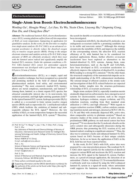 Pdf Single‐atom Iron Boosts Electrochemiluminescence