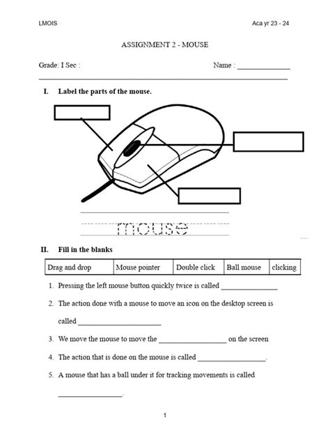 G1 Mouse Worksheet Pdf