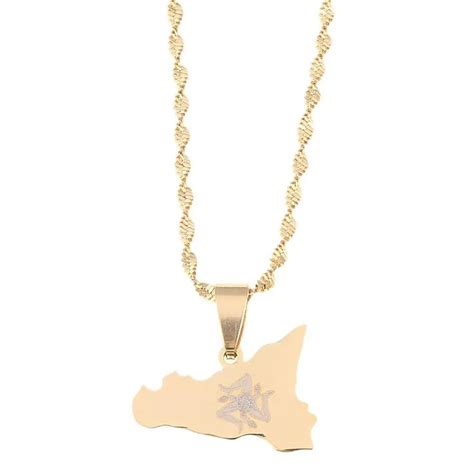 Sicily Flag Map Necklace Flag Nation Map Necklace Map Pendant Pendant
