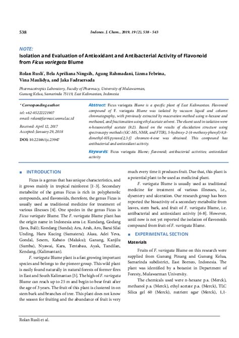 Pdf Isolation And Antioxidant And Antibacterial Activity Of Flavonoid