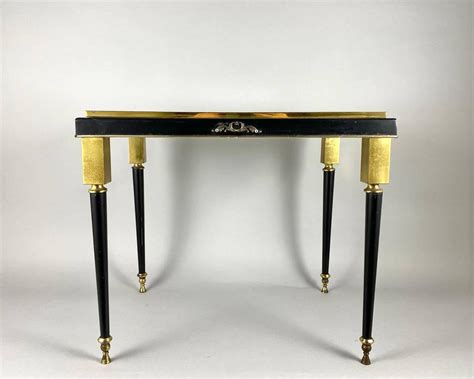 Vintage Black Glass And Brass Table France Black Glass Coffee Table