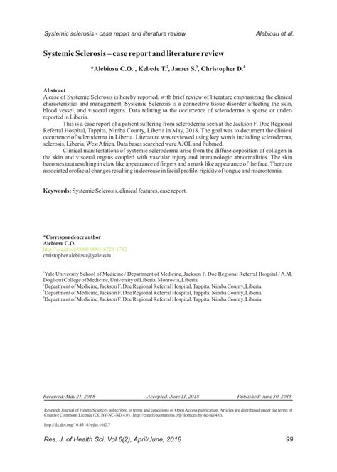 Pdf Systemic Sclerosis Case Report