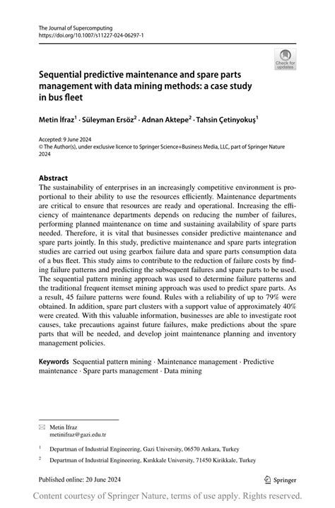 Sequential Predictive Maintenance And Spare Parts Management With Data Mining Methods A Case