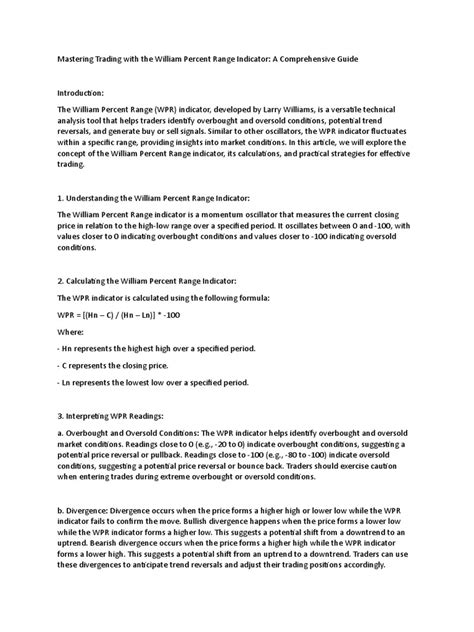 Mastering Trading With The William Percent Range Indicator Pdf