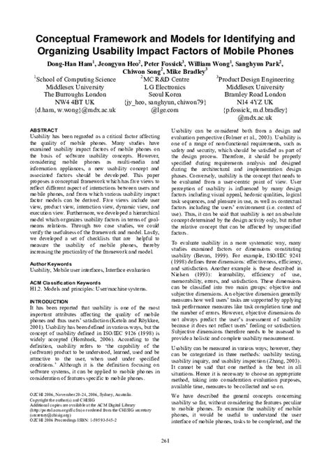 Pdf Conceptual Framework And Models For Identifying And Organizing Usability Impact Factors Of