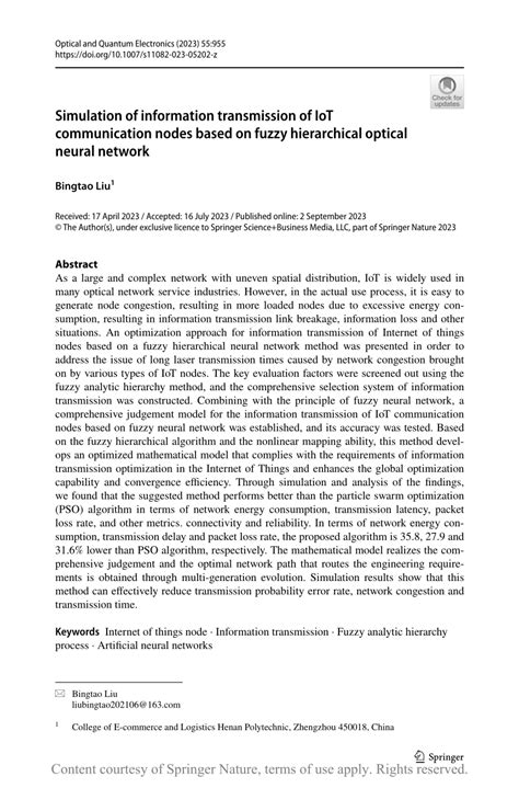 Simulation Of Information Transmission Of Iot Communication Nodes Based On Fuzzy Hierarchical