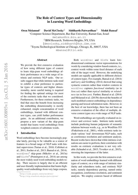The Role Of Context Types And Dimensionality In Learning Word