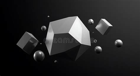 Abstract Geometric Shapes Floating On Black Background Modern Design Illustration Stock