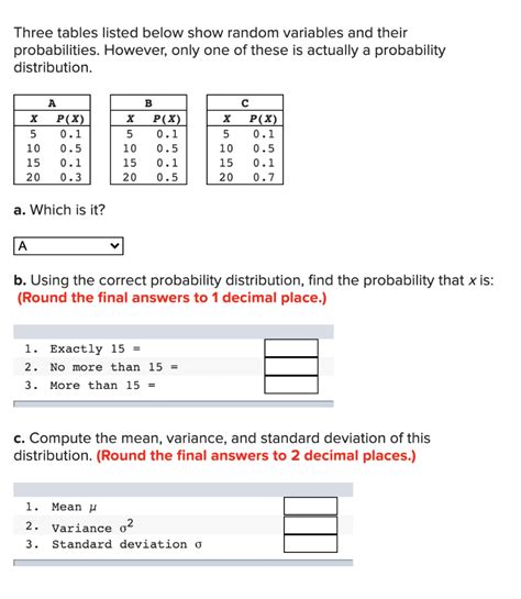 Solved Three Tables Listed Below Show Random Variables And