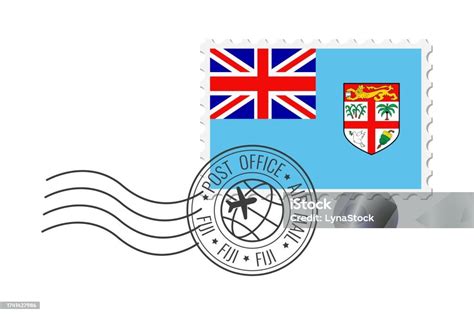 피지 우표 흰색 배경에 분리된 피지 국기가 있는 엽서 벡터 그림 고무도장에 대한 스톡 벡터 아트 및 기타 이미지 고무도장 국기 기 Istock
