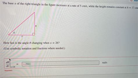 Solved Atte The Base X Of The Right Triangle In The Figure Chegg Com