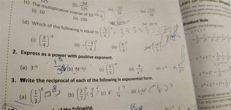 Write The Reciprocal Of Each Of The Following In Exponential Form Filo