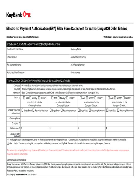 Fillable Online Electronic Payment Authorization Epa Filter Form