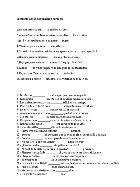 Ejercicios De Preposiciones En Español Pdf