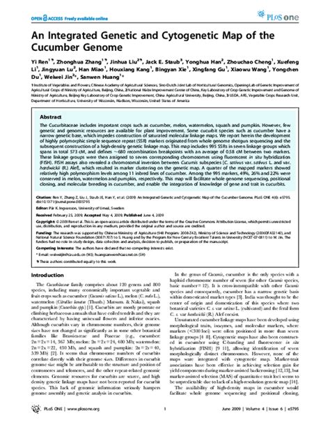 Pdf An Integrated Genetic And Cytogenetic Map Of The Cucumber Genome