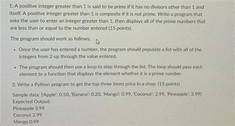 Solved 1 A Positive Integer Greater Than 1 Is Said To Be