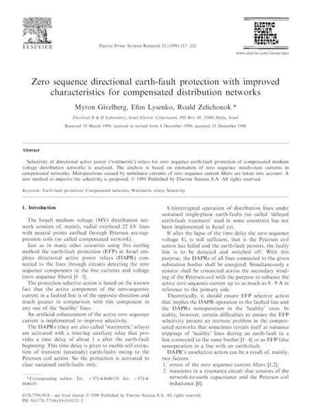 pdf zero sequence directional earth fault protection with improved