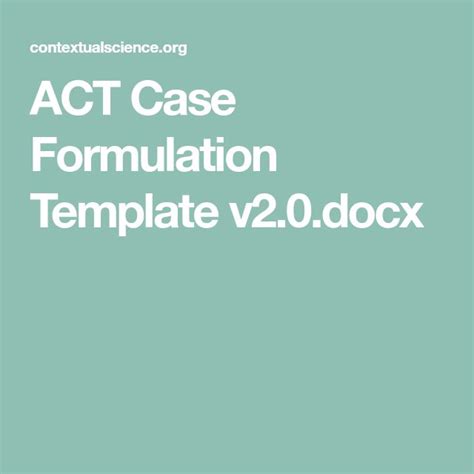 Act Case Formulation Template V20docx Therapy Worksheets Mental Health Therapy Acting