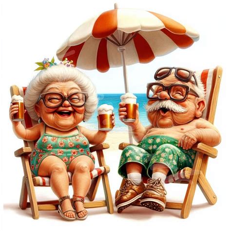 Funny Senior Couple Clipart Beach Vacation Graphics  Digital