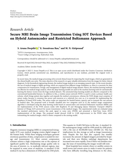 PDF Secure MRI Brain Image Transmission Using IOT Devices Based On Hybrid Autoencoder And