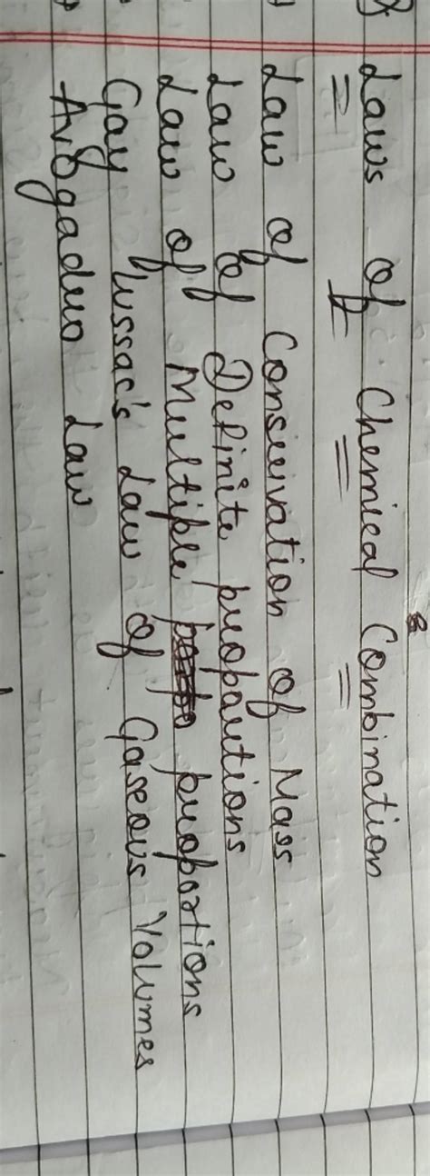 Laws Of Chemical Combination Law Of Conservation Of Mass Law Of Definite
