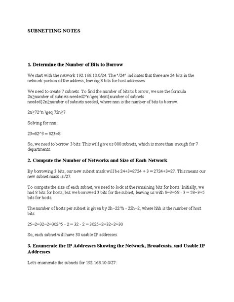 Subnetting Notes Subnetting Notes 1 Determine The Number Of Bits To Borrow We Start With The