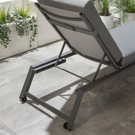 Outdoor Garden Cushioned Sun Lounger Grey Textilene Aluminium 196cm