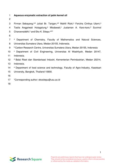 Pdf Aqueous Enzymatic Extraction Of Palm Kernel Oil