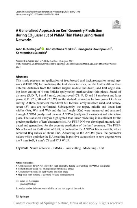 A Generalised Approach On Kerf Geometry Prediction During Co2 Laser Cut Of Pmma Thin Plates