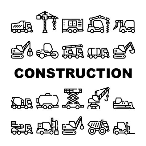 Premium Vector Construction Vehicle Collection Icons Set Vector Construction Crane And