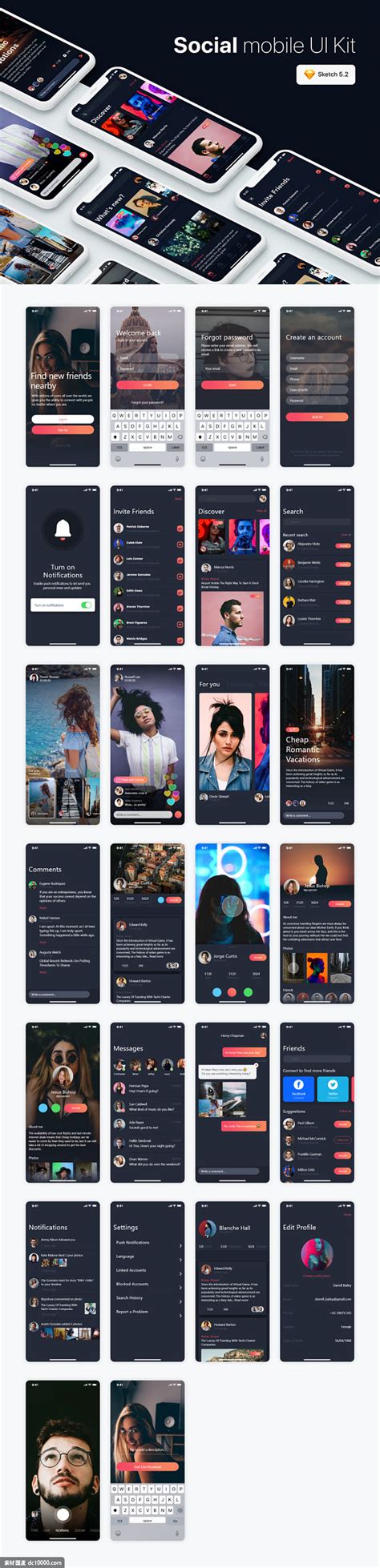 源文件 短视频社交app Ui Sketch素材下载