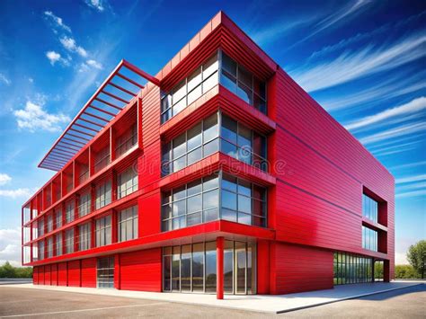 Striking Modern Red Building Against A Vibrant Blue Sky Architectural