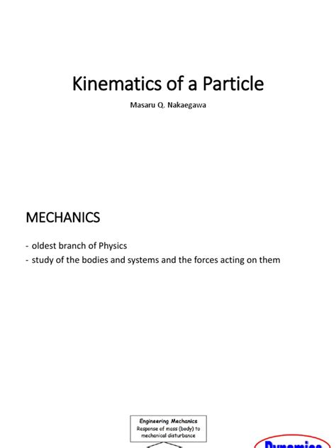 Lecture 1 Kinematics Of Particle Rectilinear Translation Pdf